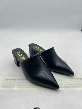 YDN | Shoes | Ydn Black Block Low Heel Mules Slip On Loafers Pointed ...